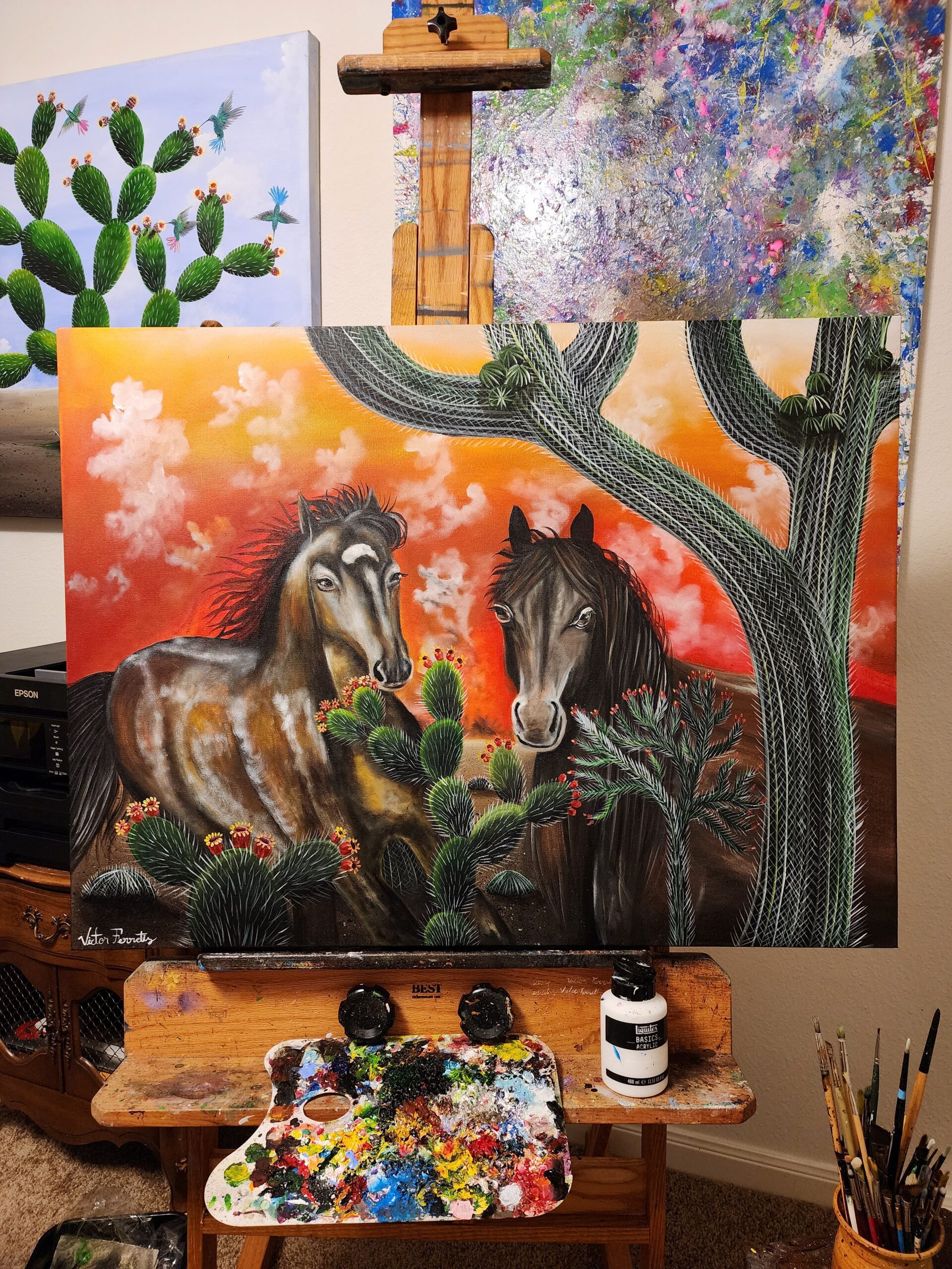 Wild Horses Eating Prickly Pears. – Victor Ferretiz Art